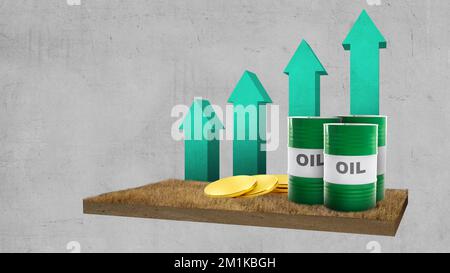 Oil barrel and a stack of coins with a colored background. Oil Crisis ...