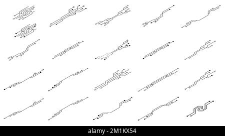 Set of isometric printed circuit board PCB tracks silhouettes isolated ...