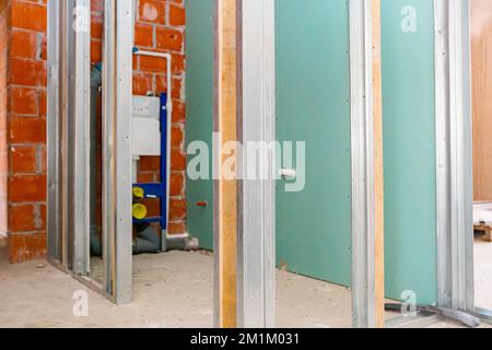 View at framework of metal and wooden vertical profile pillars for ...
