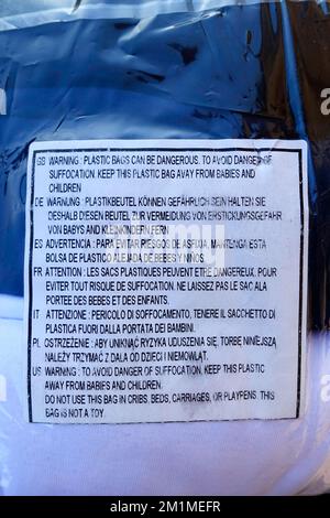 Warning to avoid danger of suffocation keep this bag away from babies ...