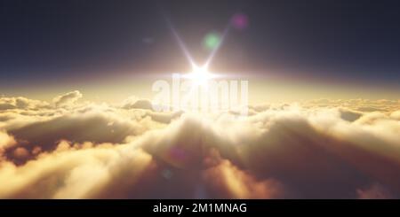 above clouds sunrise sun ray illustration, 3d rendering Stock Photo - Alamy