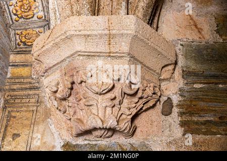 Romanesque corbels in medieval chapterhouse of the Monastery of Saint ...