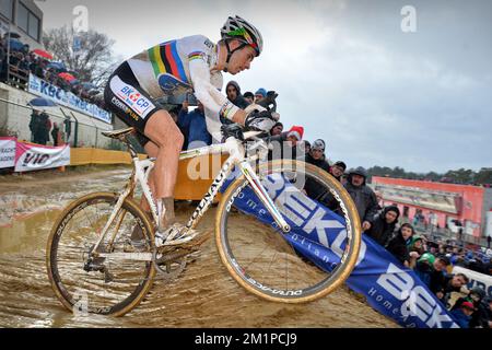 20121226 - HEUSDEN-ZOLDER, BELGIUM: Belgian Sven Nys celebrates as he ...
