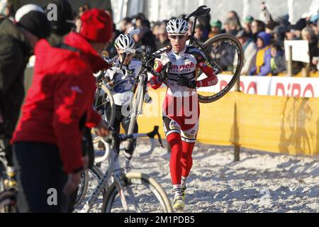 20130113 - MOL, BELGIUM: Belgian Klaas Vantornout celebrates as he ...