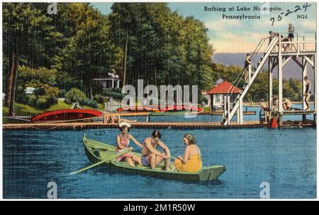 Bathing at Lake Nuangola, Pennsylvania , Lakes & ponds, Boats, Tichnor ...