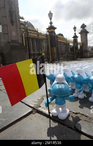 Illustration picture shows the Smurfs in the transit zone of Brussels ...