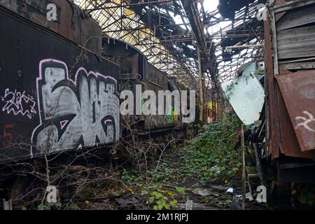 Abandoned derelict steam locomotive in the Red Star train Graveyard ...