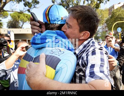 20130924 - FIRENZE, ITALY: Igor Decraene celebrates on the podium after ...