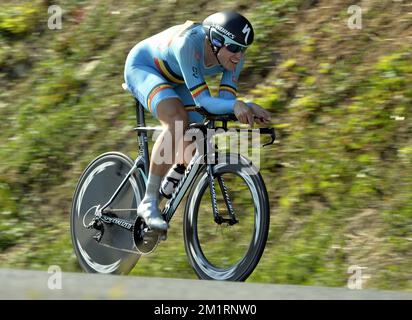Kristof Vandewalle pictured in action during the Elite men time trial ...