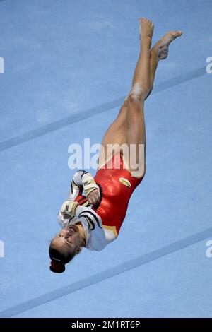 Belgian Laura Waem pictured during women's uneven bars the Women ...