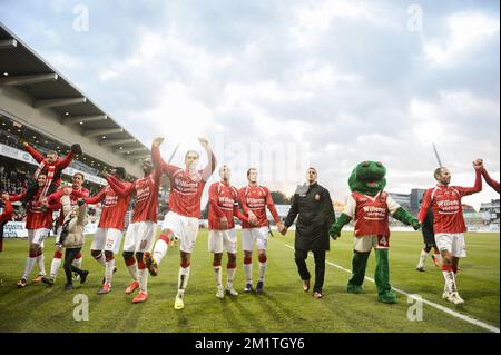 20131226 - MONS, BELGIUM: Mons' players celebrate after winning the ...