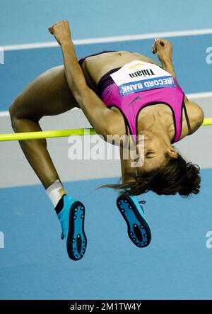 20140209 - GENT, BELGIUM: Belgian Thiam Nafissatou celebrates with her ...
