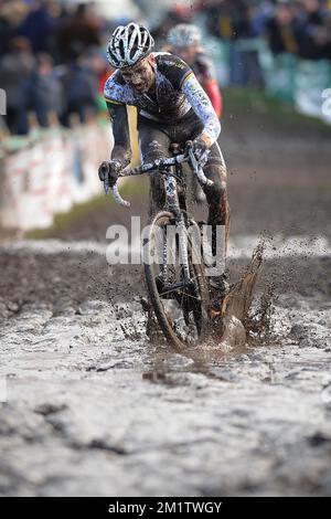 20140209 - HOOGSTRATEN, BELGIUM: Belgian Niels Albert crosses the ...