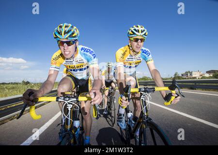 Telenet Fidea riders pictured on the podium after the men's elite race ...
