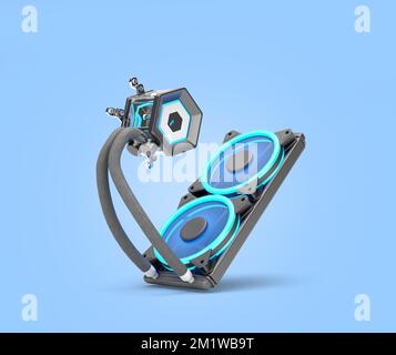 high performance Desktop PC and Cooling system 3d render on white with ...