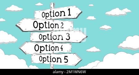 Option 1, 2, 3, 4, 5 - outline signpost with five arrows Stock Photo ...