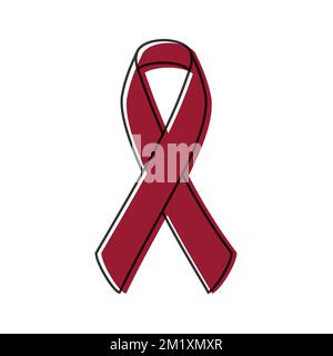 Awareness ribbon. Black outline. Maroon color. Geometrical shape ...