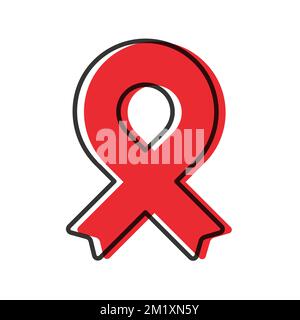 Awareness ribbon. Black outline. Red color. Vector illustration, flat ...