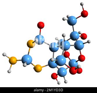 Tetrodotoxin (TTX) pufferfish neurotoxin molecule. Atoms are ...