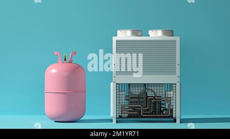 pink gas cylinder for refilling freon next to the air conditioning ...