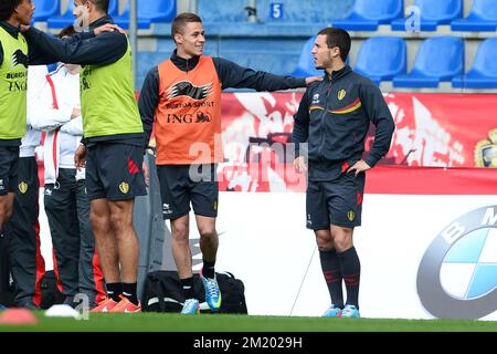 Belgium's Thorgan Hazard and Eden Hazard (right) pictured during a ...