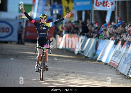 20160110 - LILLE, BELGIUM: Belgian Femke Van Den Driessche celebrates ...