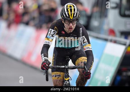 Belgian Andreas Goeman crosses the finish line at the men under 23 race ...
