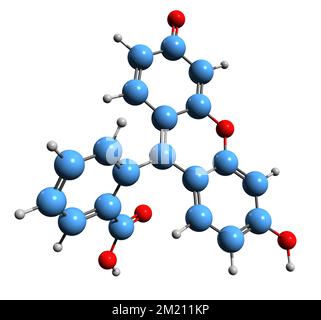 Fluorescein fluorescent molecule. White skeletal formula on dark teal ...