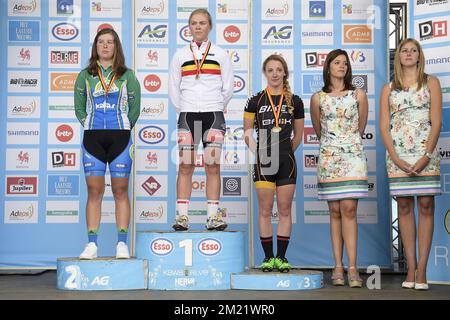 Belgian Alicia Franck pictured on the podium after the women's race at ...