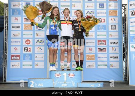 Belgian Alicia Franck pictured on the podium after the women's race at ...