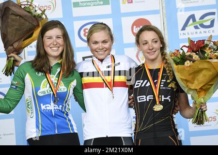 Belgian Alicia Franck pictured on the podium after the women's race at ...