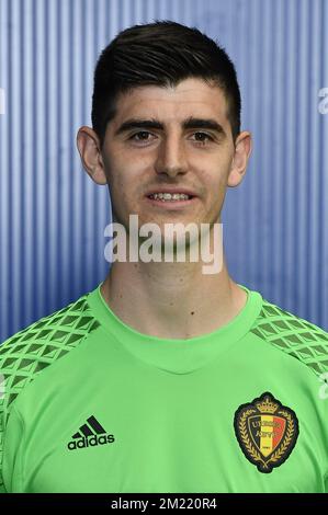 Belgium's goalkeeper Thibaut Courtois poses for the photographer on the ...