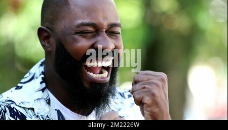 Euphoric man celebrates success. Overjoyed person feeling enthusiastic ...