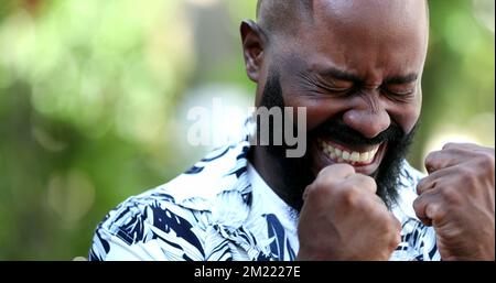 Euphoric man celebrates success. Overjoyed person feeling enthusiastic ...