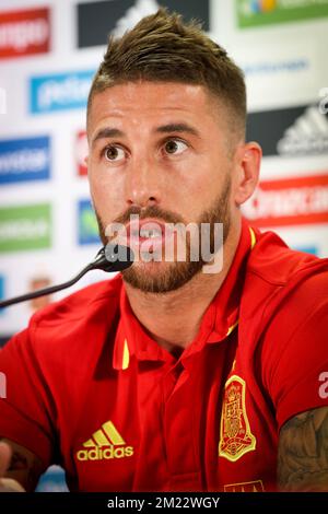 Spain's national team Sergio Ramos reacts during match. October 16 ...