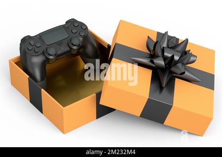 Gift boxes with joystick, ribbon and bow isolated on white background ...