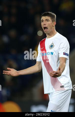 Club's Brandon Mechele reacts during a soccer match between Club Brugge and Royal Antwerp FC ...