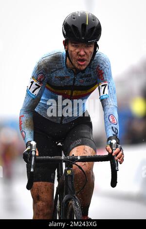Belgian Andreas Goeman crosses the finish line at the U23 race of the ...