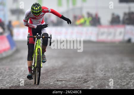 Belgian Toon Vandenbosch celebrates as he crosses the finish line to ...