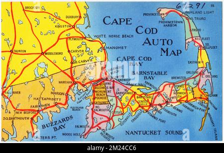 Cape Cod Auto Map , Maps, Tichnor Brothers Collection, postcards of the ...