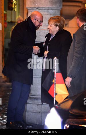 Germany Chancellor Angela Merkel and Belgian Prime Minister Charles ...