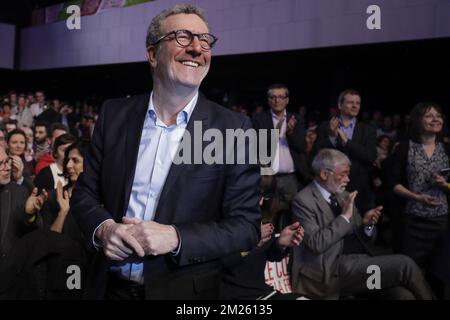 Benoit Hamon and Brussels City mayor Yvan Mayeur pictured during a ...