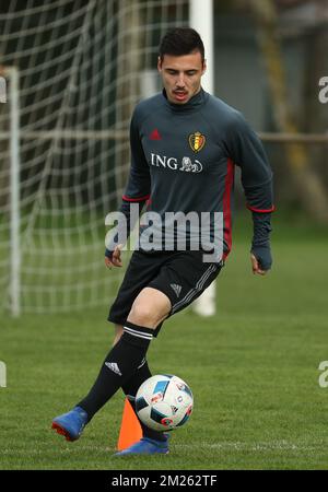 Belgium's Dion Cools pictured during a training session of the U21 ...