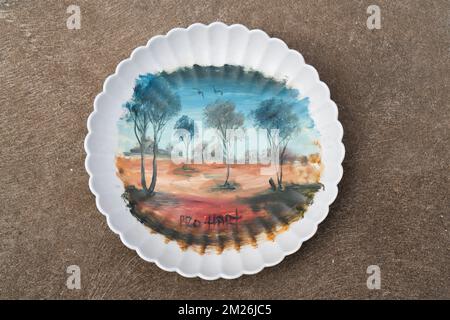 Pro Hart, Australian Bush Landscape painted on ceramic plate, Adelaide ...