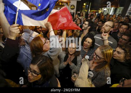 Illustration picture shows a bar where supporters of Macron wait the ...