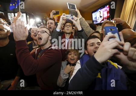 Illustration picture shows a bar where supporters of Macron wait the ...