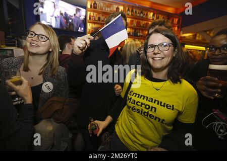 Illustration picture shows a bar where supporters of Macron wait the ...