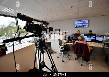 Illustration picture shows the redaction room at TV Lux Belgian ...