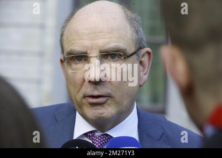 Minister of Justice Koen Geens talks to the press ahead of a Minister's ...