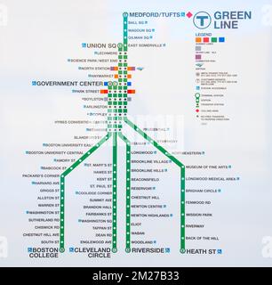Boston Metro MBTA schematic map including rapid subway system and Green ...